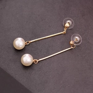 Buy Drop Earrings Gold Long Dangle Metal Rod with pearls