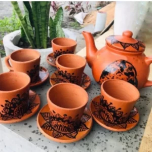 Buy Clay tea cup set with pot