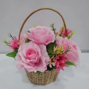 Buy Cane Flower Basket Natural Look Pink Rose