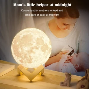 Buy 15CM Rechargeable LED Moon Lamp with Cute Wooden Stand