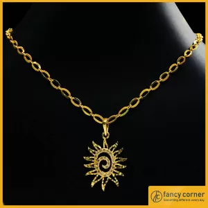 Buy 45 CM Gold Plated Cut Link Chain & Sun Pendant with White St