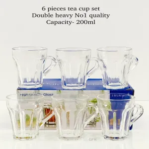 Buy Clear Tea Cup Set Double Heavy Glass 6 Pieces Set 200ml Best