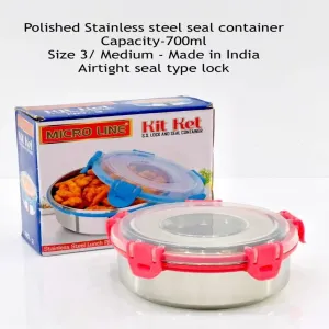 Buy Red 700ml Polished Stainless Steel Airtight Seal Container w